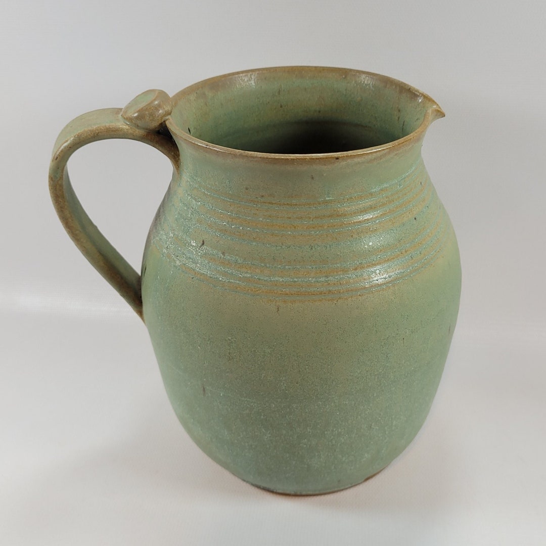 Pitcher in Matte Green Stoneware Pottery - Etsy