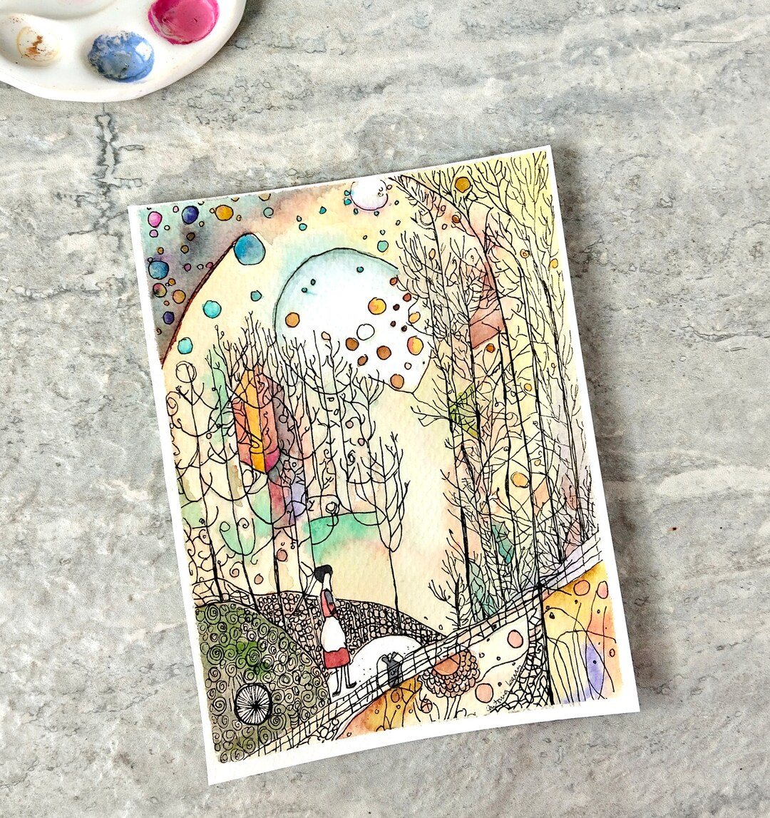 Overlook at Night in November, Watercolor Painting, Not A Print, Hand ...