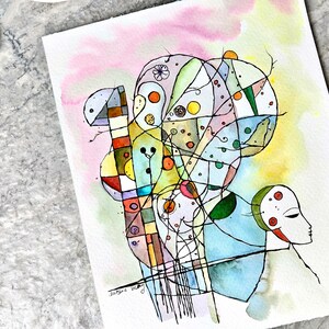 Abstract Mask Portrait, Colorful Watercolor Painting, Not A Print, Hand ...