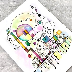 Original Abstract Watercolor Painting: Ink Line Art, 8x10 - Etsy