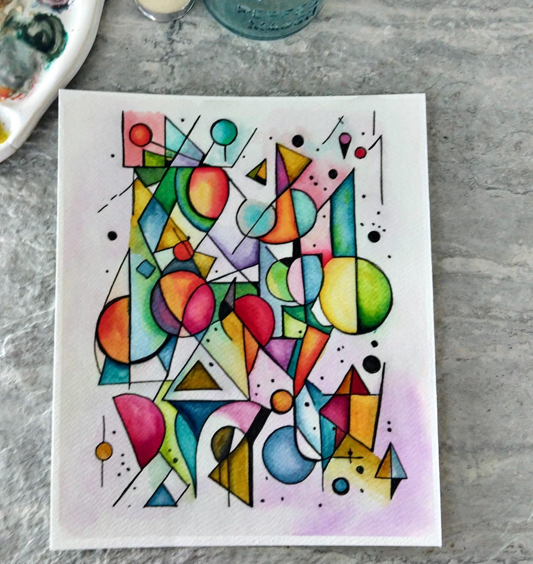Floating Shapes Watercolor Painting, Not A Print, Circles Hand Painted ...