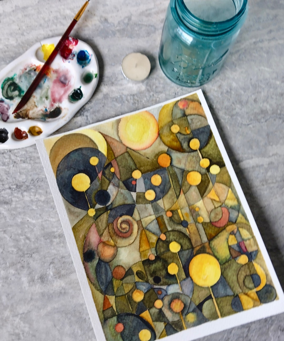 Abstract Landscape, Golden Eclipse Inspired Watercolor Painting, Not A ...