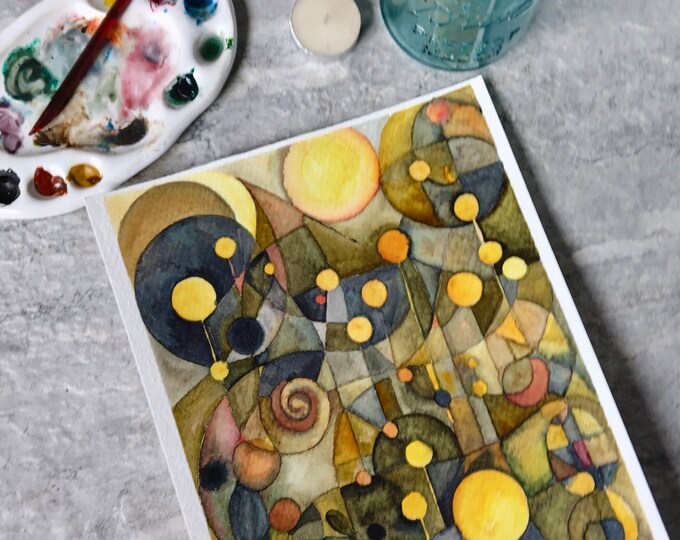 Abstract Landscape, Golden Eclipse Inspired Watercolor Painting, Not A ...