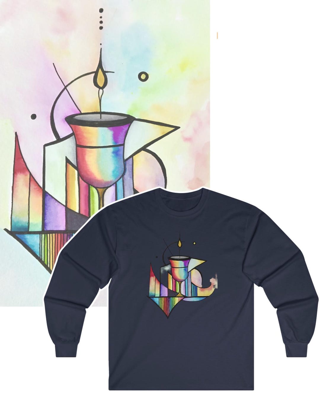 UU Chalice, Rainbow Colors, Long Sleeved T Shirt With Original Art, UU ...
