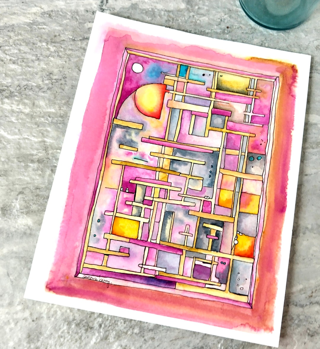 Pink Levels Abstract Watercolor Painting, Not A Print, Hand Painted ...