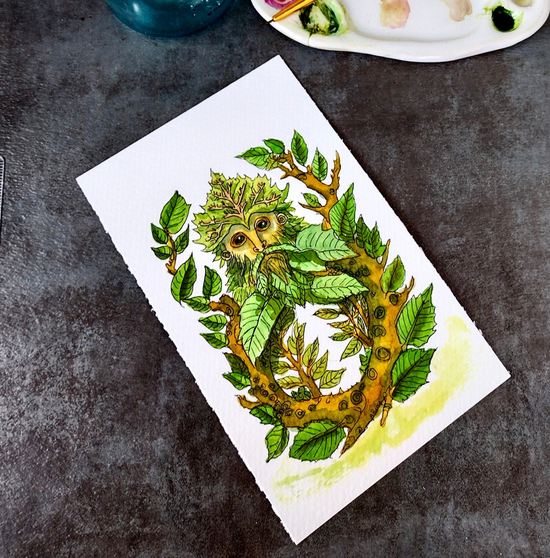 Green Man Watercolor Painting, Not A Print, Hand Painted Original ...