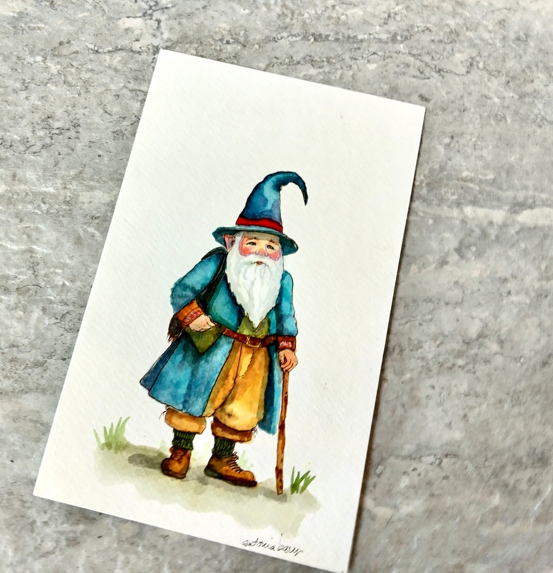 Gnome Watercolor Painting, Not A Print, Hand Painted Original, Ink and ...