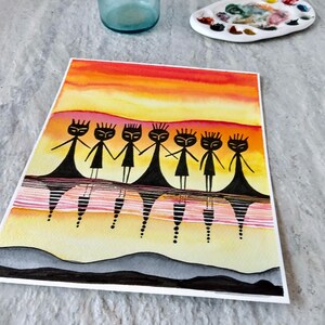 Water Ritual Watercolor Painting, Not A Print, Angry Women, Hand ...