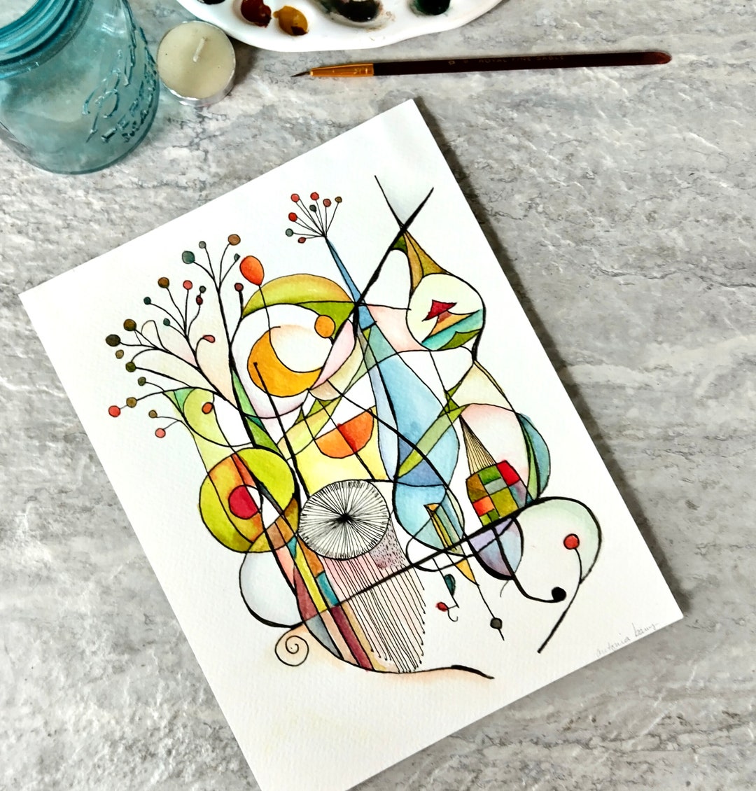 Abstract Watercolor Painting, Fireworks and Strings, Not A Print, Hand ...