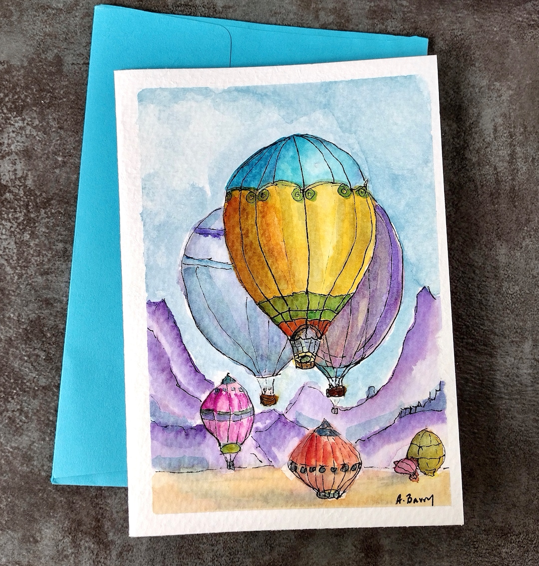 Hot Air Balloons Card Watercolor Mail and Frame Not A - Etsy