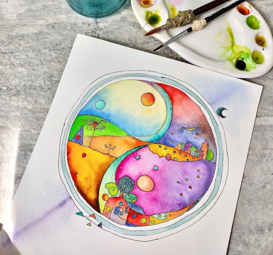 Yin Yang Watercolor Painting, Not A Print, Hand Painted Original ...