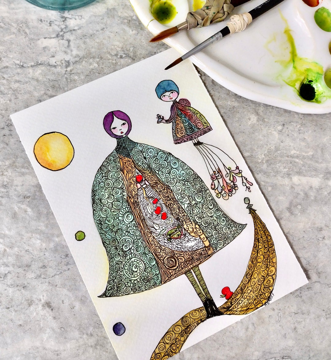 Dropped Apple Watercolor Painting, MCM Mid Mod, Not A Print, Hand ...