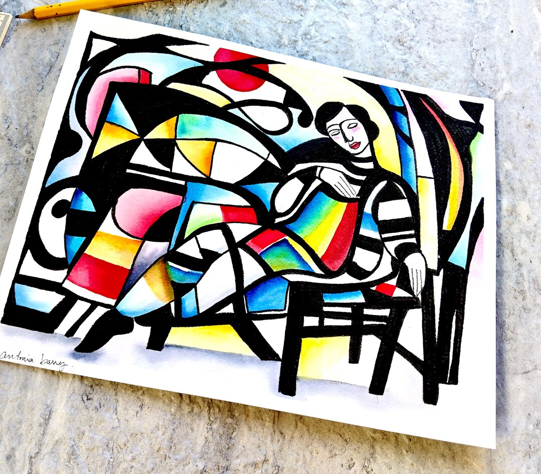 Abstract Sitting Woman, Line and Watercolor Painting, Not A Print, Hand ...