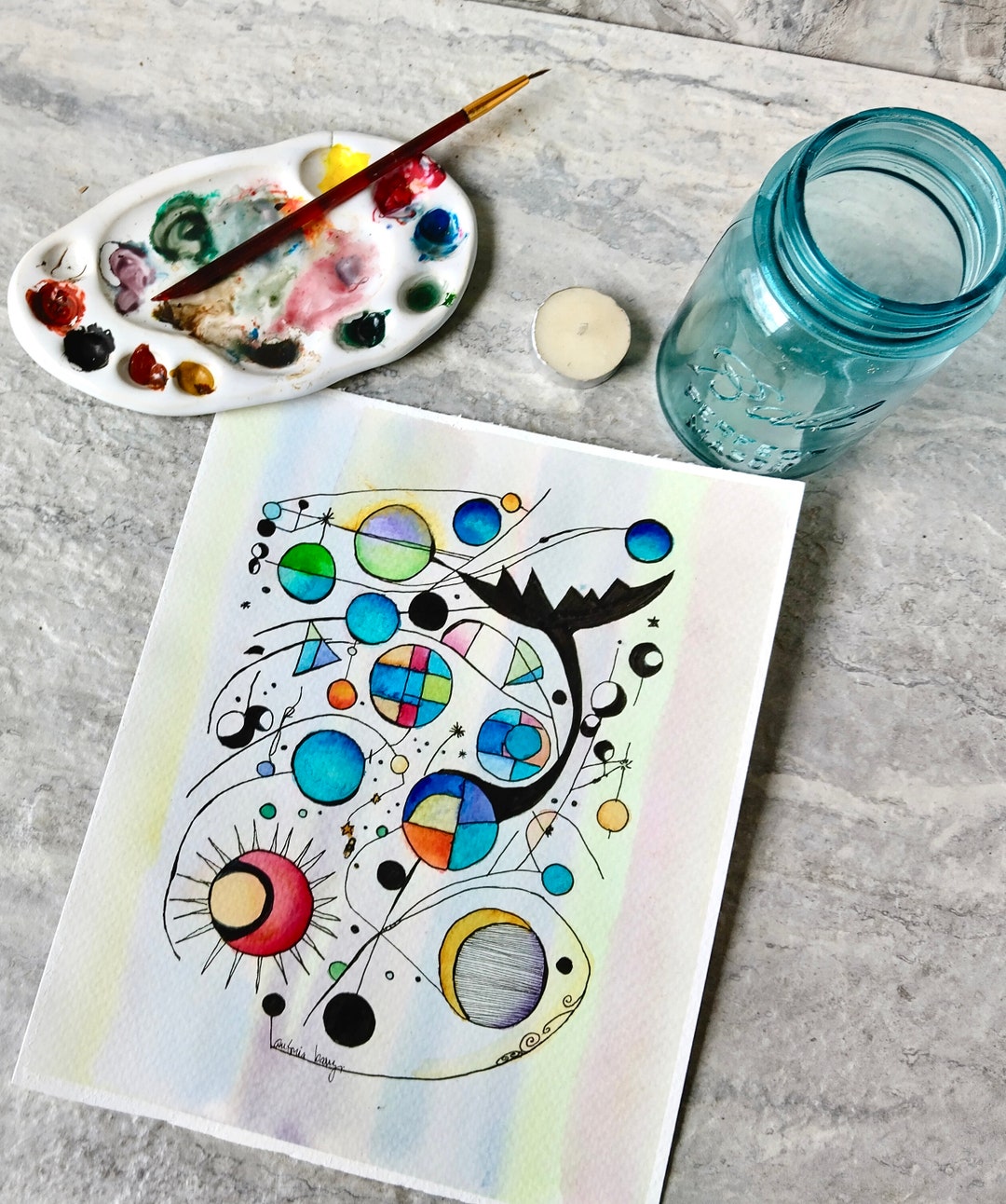 Original Eclipse Watercolor Painting: Abstract Ink Wash Landscape - Etsy