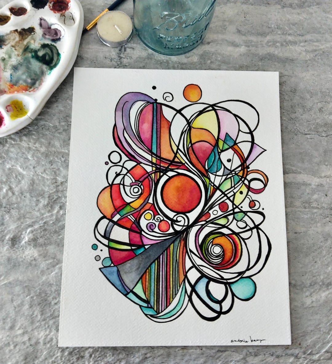 Circles and Loops Watercolor Painting, Not A Print, Circles Hand ...