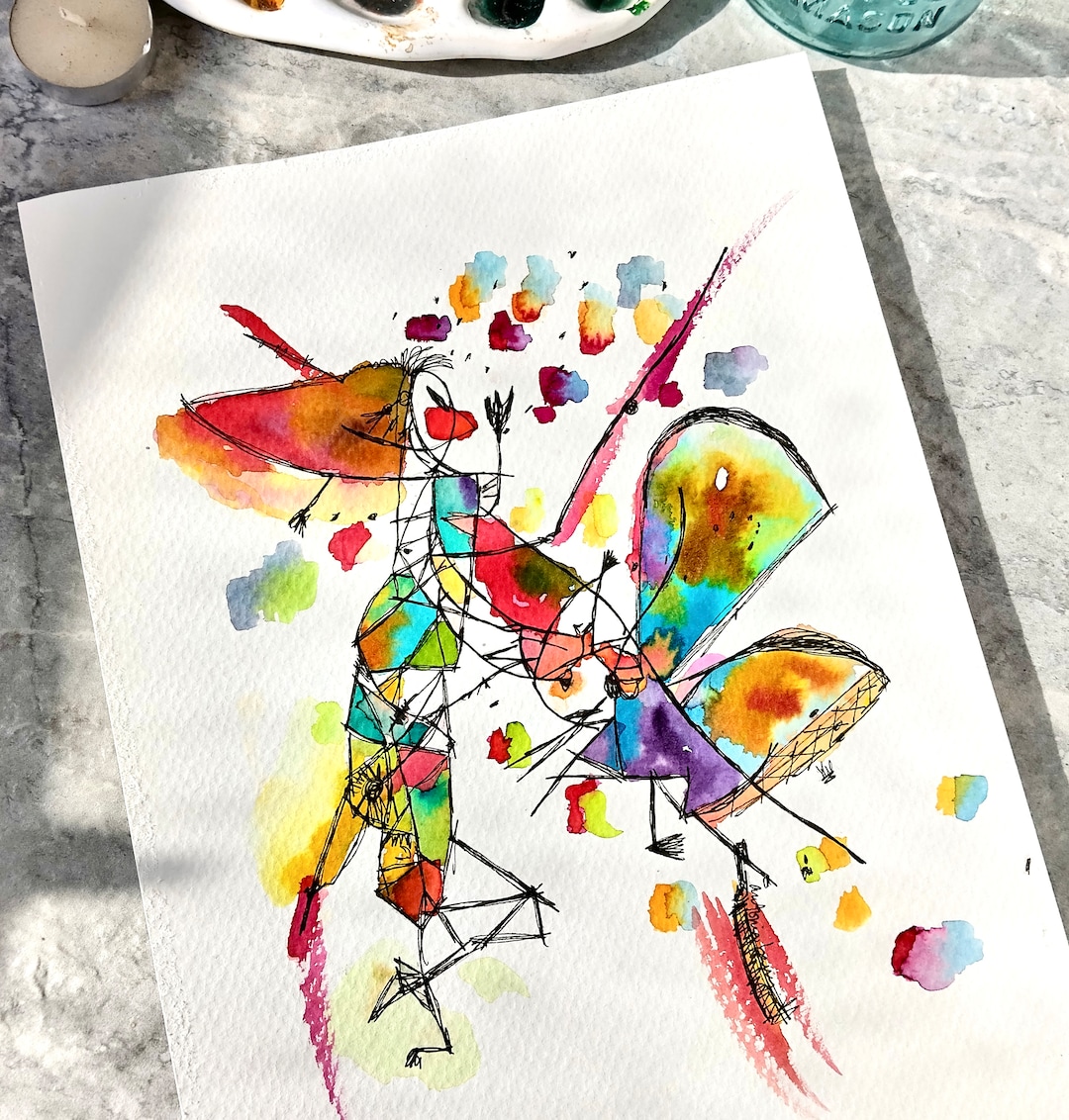 Scribble Fairy Abstract, "the Battle", Colorful Watercolor Painting ...