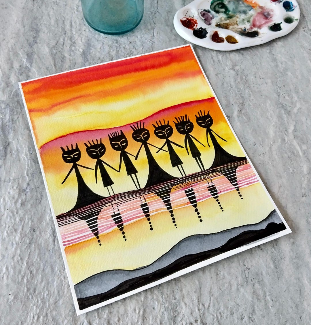 Water Ritual Watercolor Painting, Not A Print, Angry Women, Hand ...