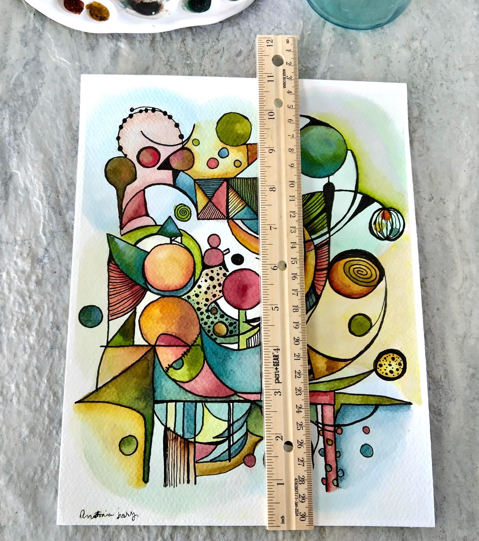 Original Abstract Watercolor Painting: Caged Orbs Ink Illustration - Etsy