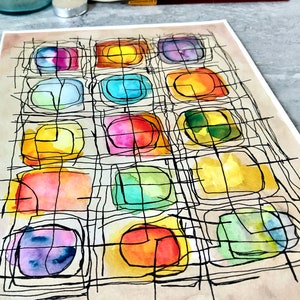Abstract Watercolor Painting, Grid and Color, Not A Print, Hand Painted ...