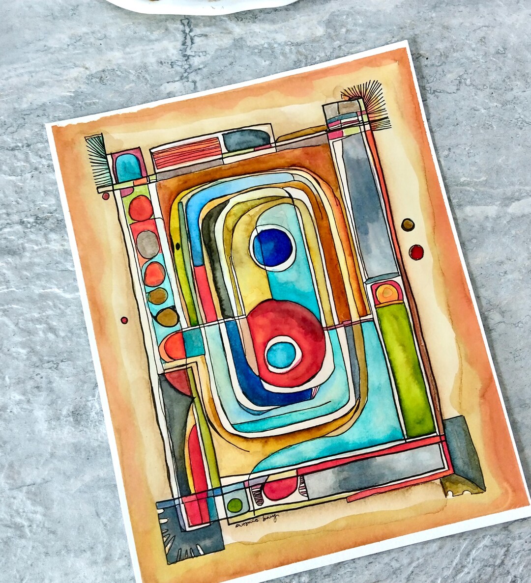 Abstract Painting, Rectangle Watercolor Painting, Not A Print, Hand ...