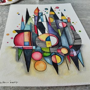 Abstract Watercolor Painting, Not A Print, Striped Shards, Hand Painted ...