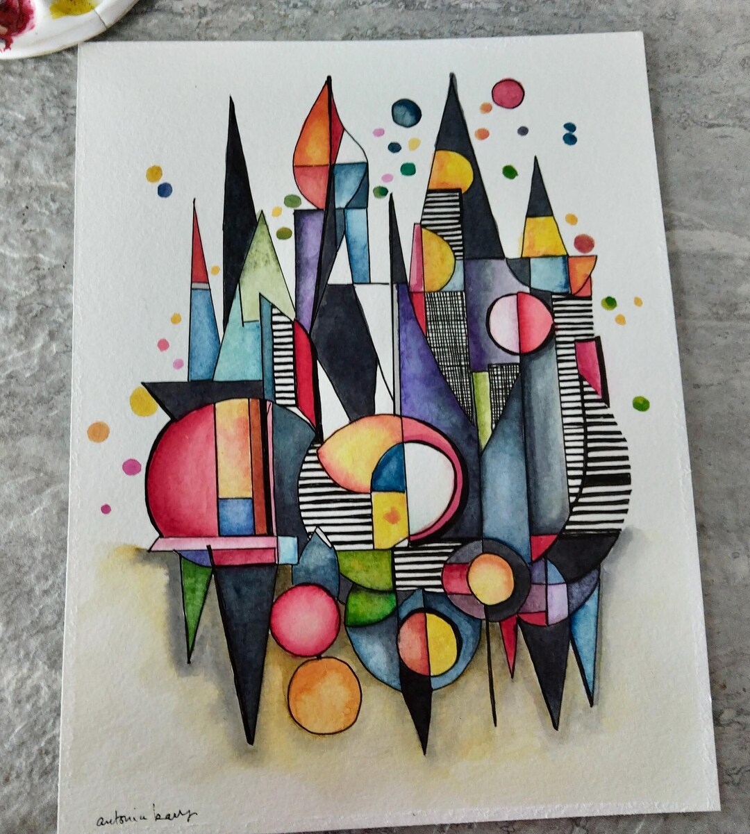 Abstract Watercolor Painting, Not A Print, Striped Shards, Hand Painted ...