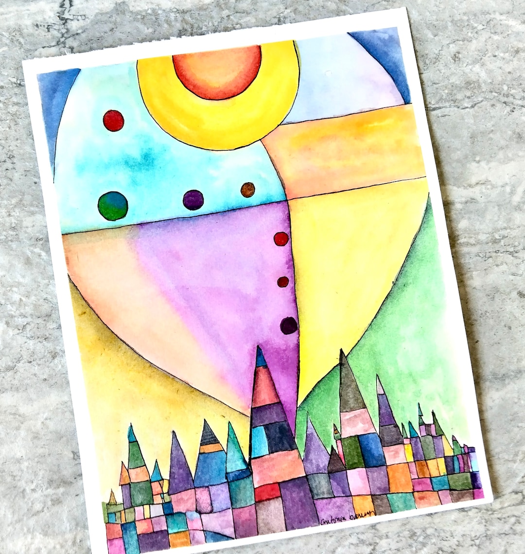 Abstract Sun Watercolor Painting, Not A Print, Hand Painted Original ...