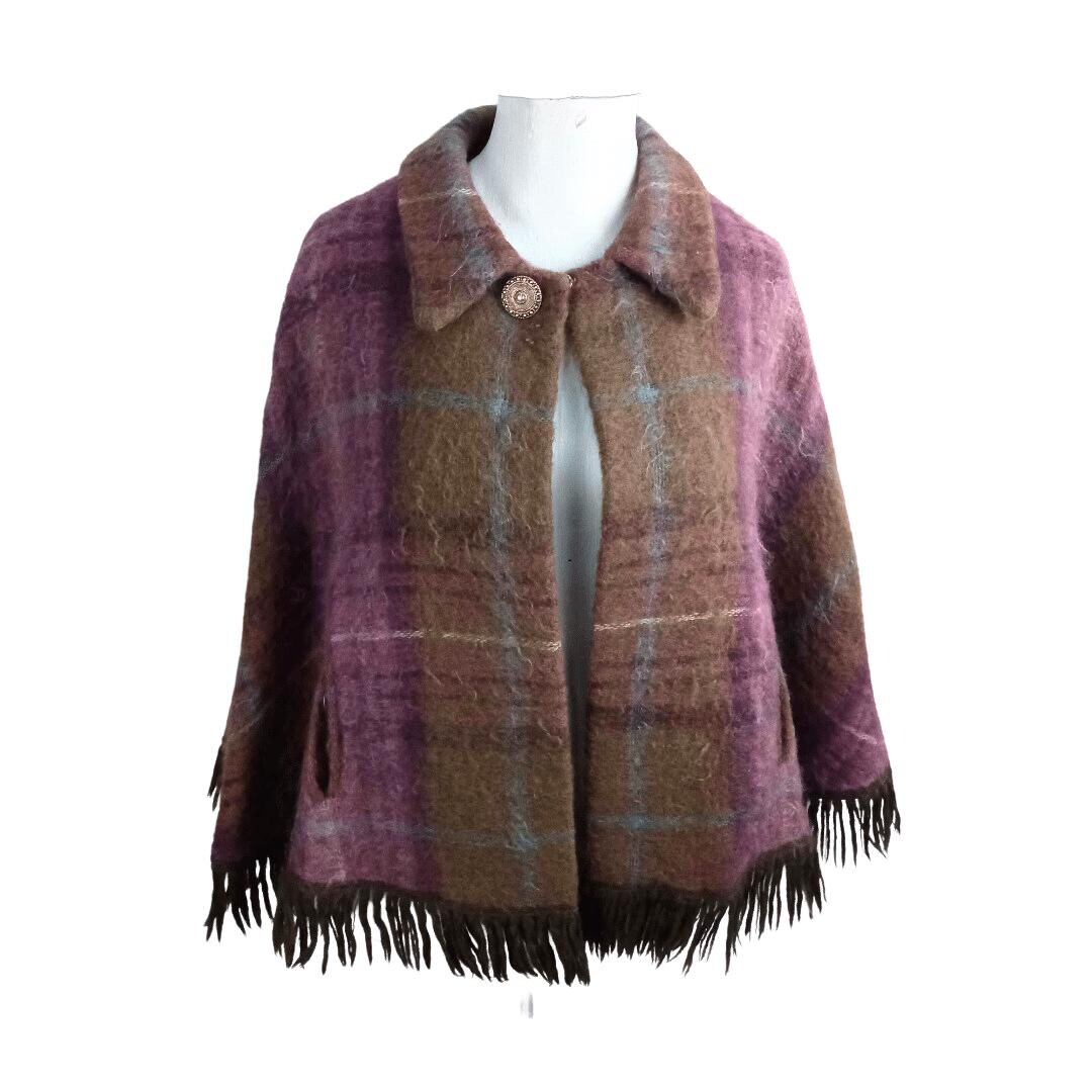 Plaid Mohair and Wool Collared Fringed Cape S/m/l - Etsy