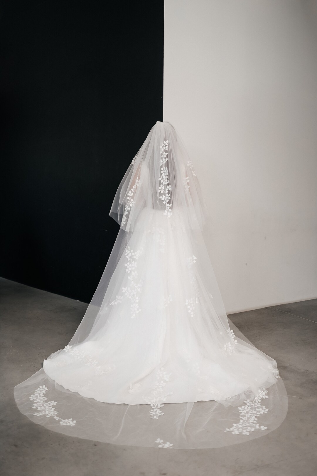 3D Flower Veil, Two Tier Wedding Veil, Chapel Veil, Flower Veil, Lace ...