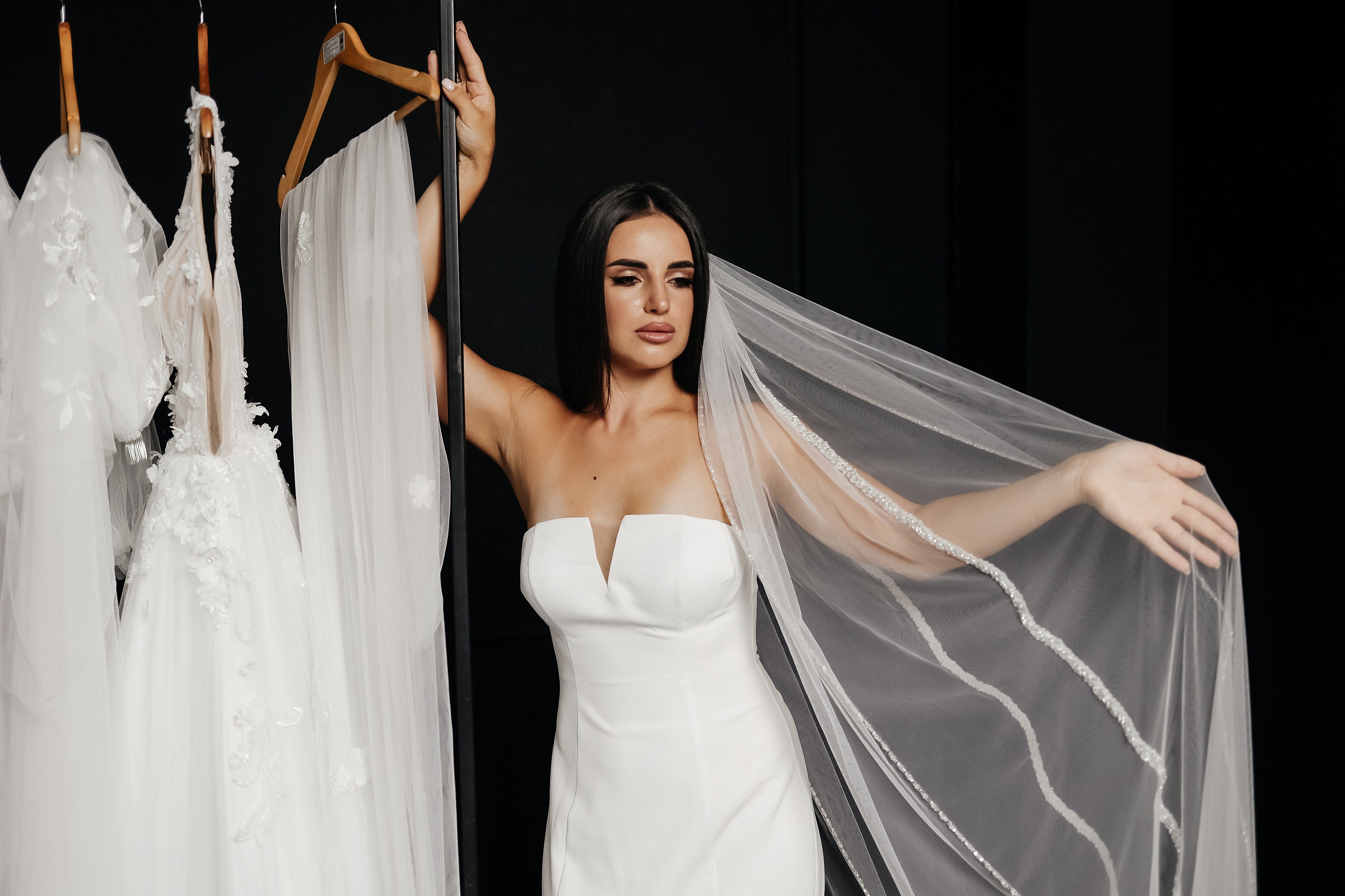 Silver Beads Veil, Crystals Wedding Veil, 1 Layer Crystals Veil, Veil ...