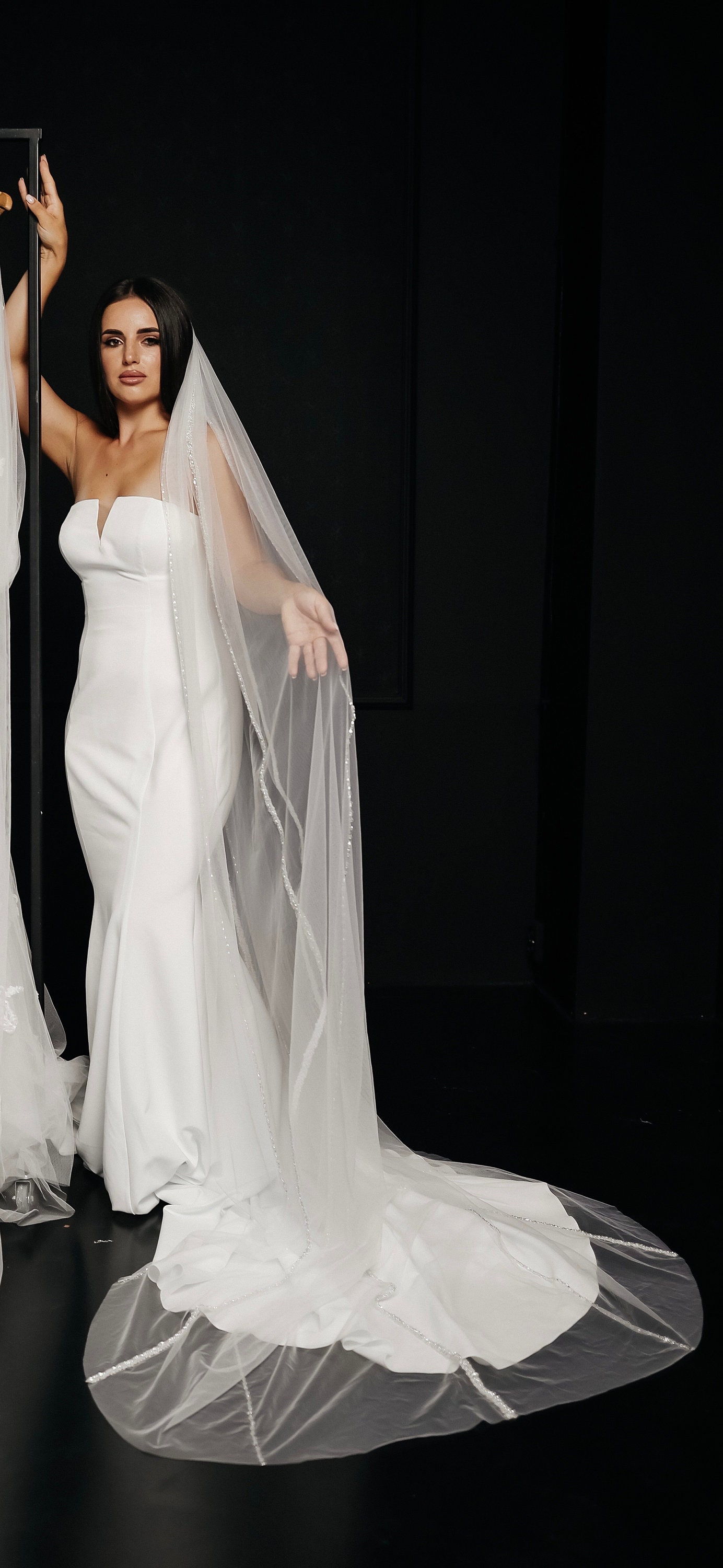 Silver Beads Veil, Crystals Wedding Veil, 1 Layer Crystals Veil, Veil ...