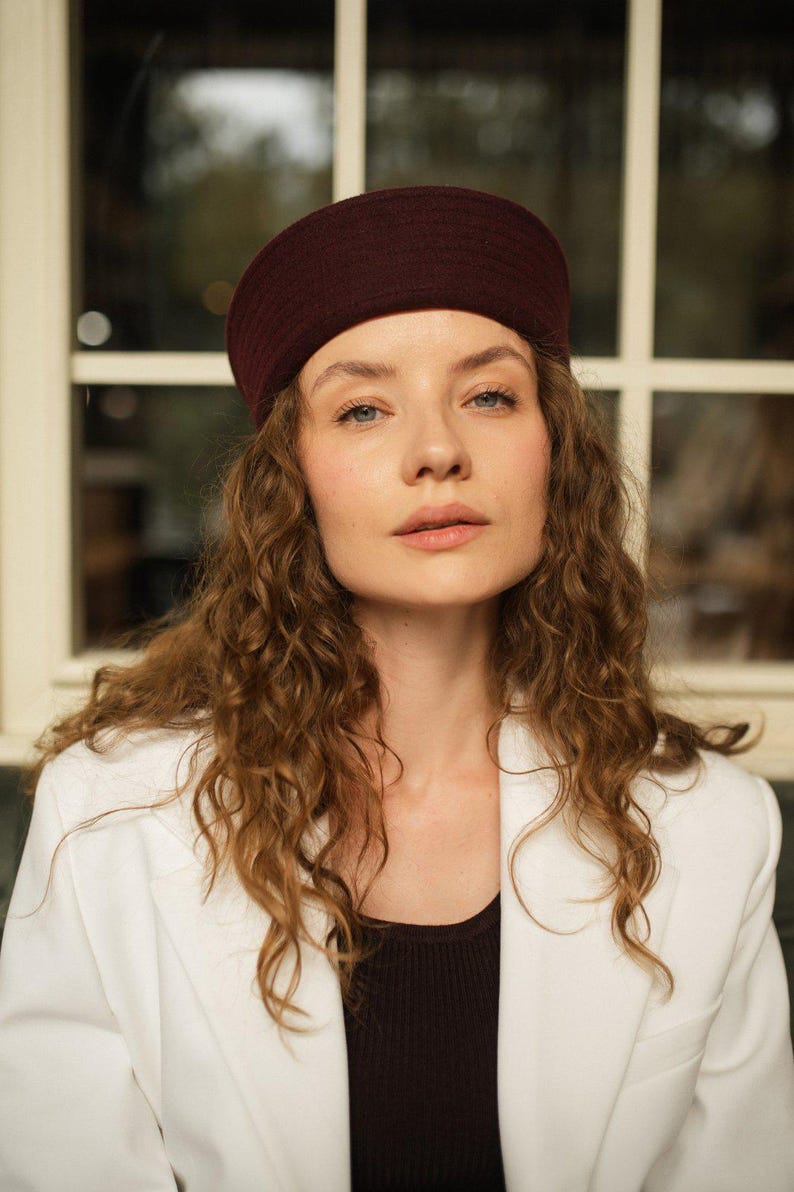 Wool Sailor Cap, Winter Sailor Hat, Sailor Hat With Ribbon, Brown ...