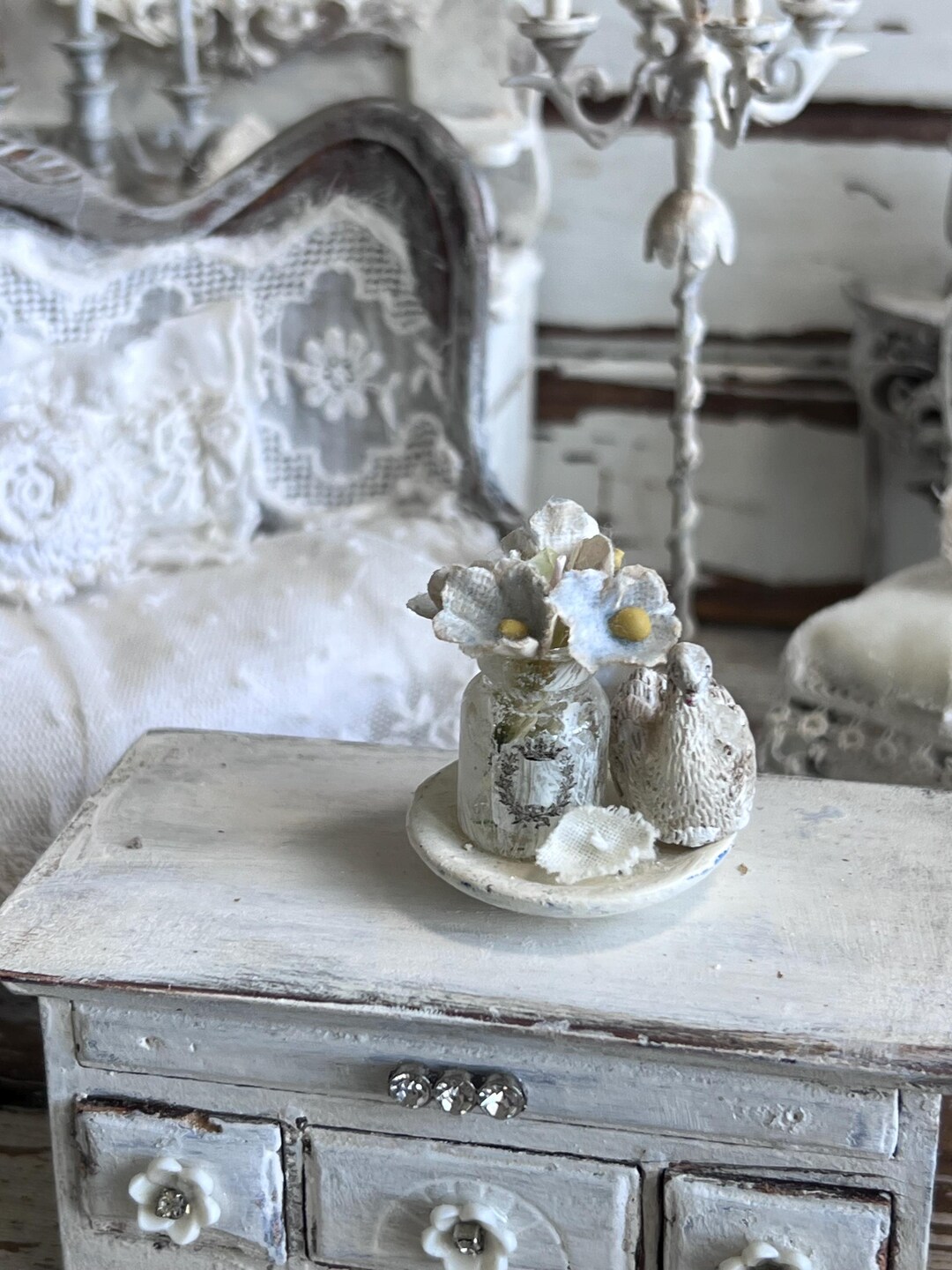 Dollhouse Swan , Miniature Shabby Chic Swan Statue, Artisan Miniature ...