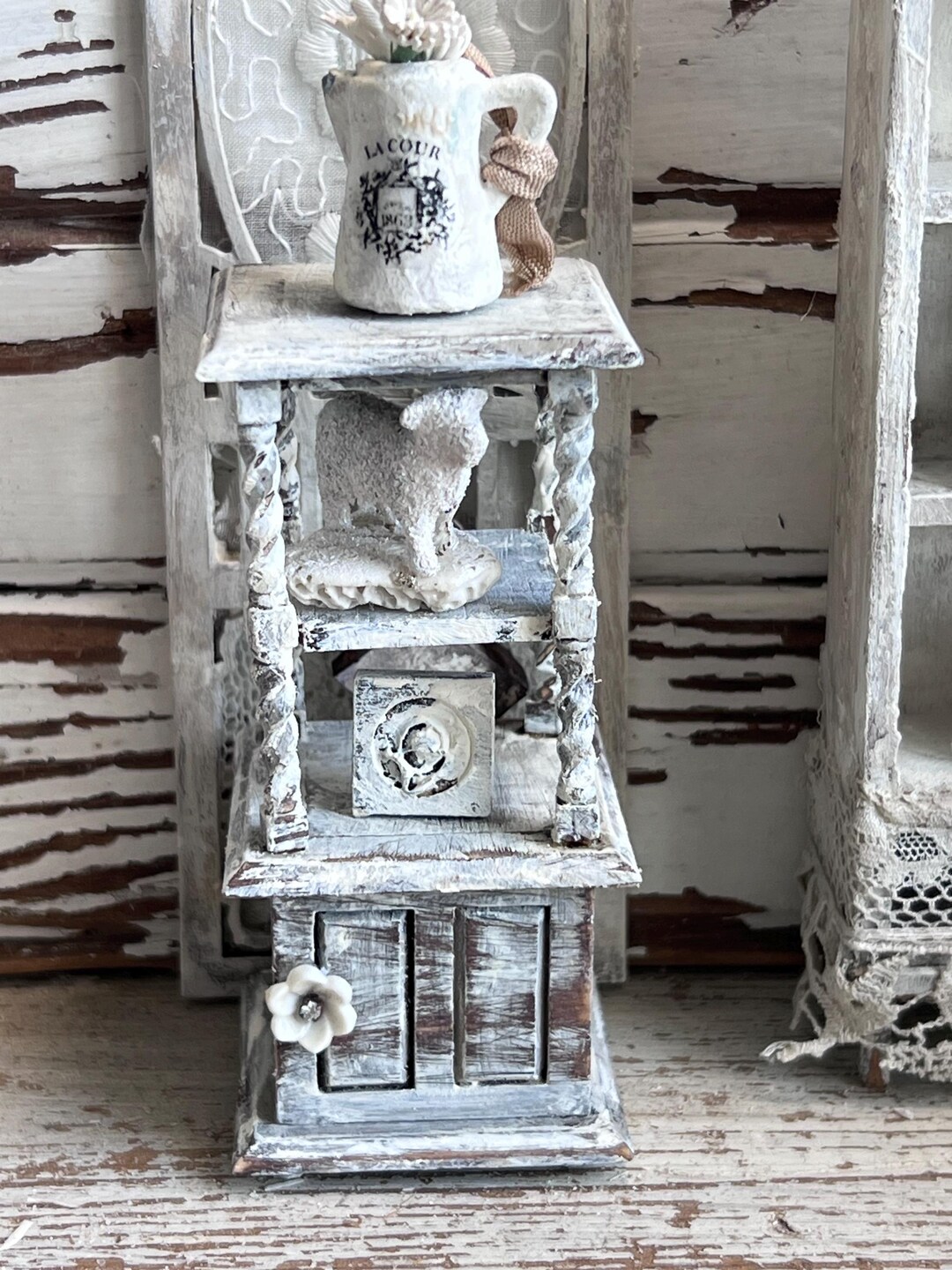 Miniature Side Table, Dollhouse End Table, Farmhouse Dollhouse ...