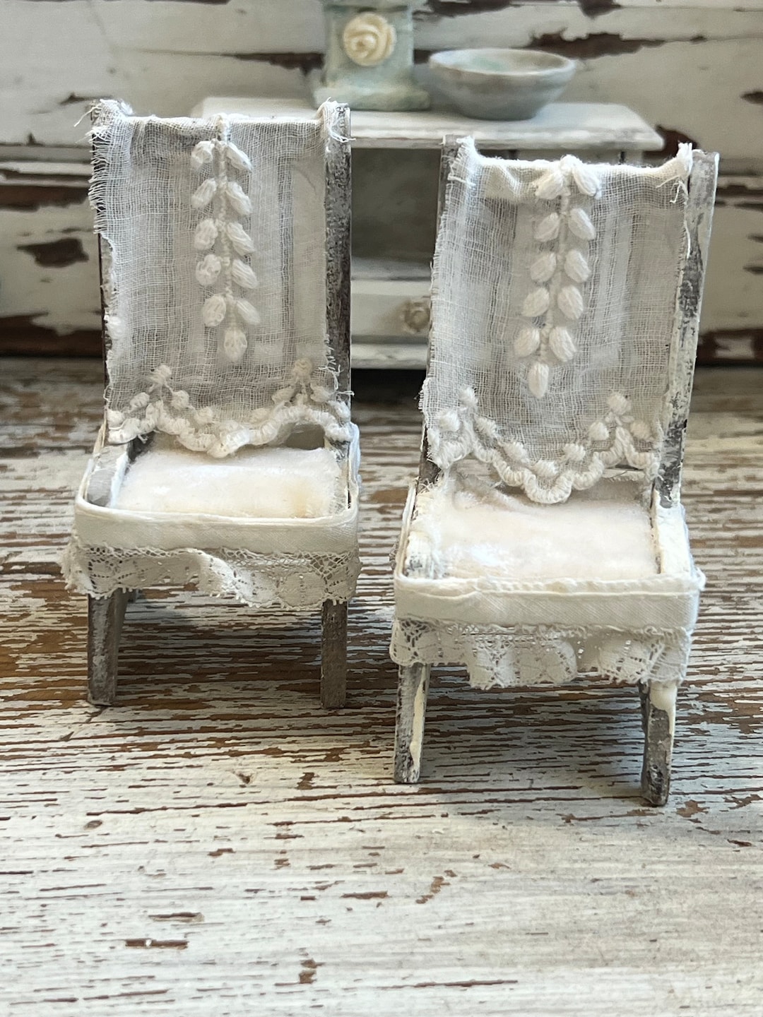 Wooden Dollhouse Chairs Set of 2 , Miniature Chair, Vintage Dollhouse ...