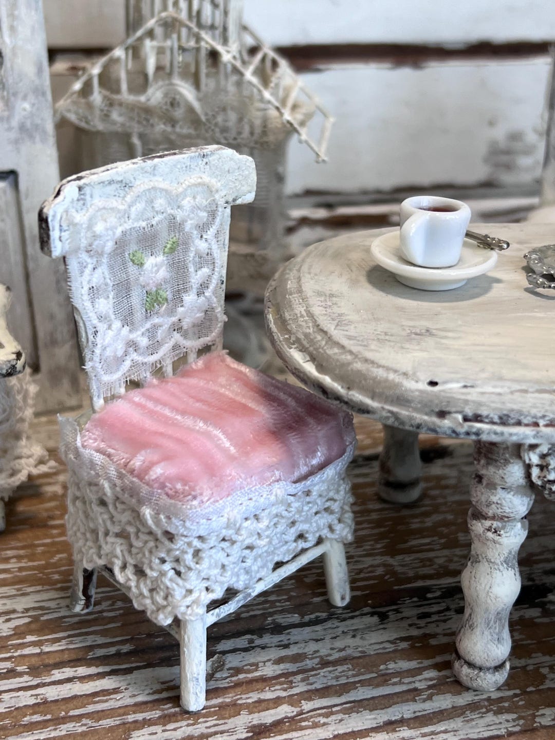 Dollhouse Wooden Ladder Back Chair, French Dollhouse Chair, Vintage ...