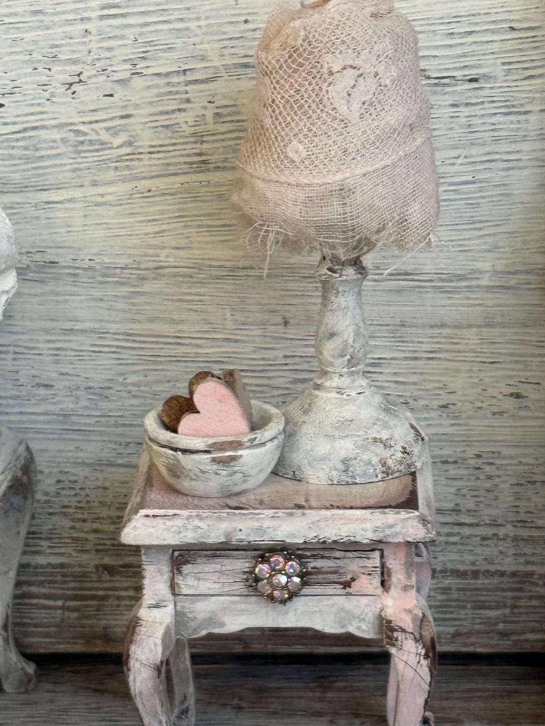 Vintage Miniature Table Lamp With Hand-dyed Blush Lace Shade | Romantic ...