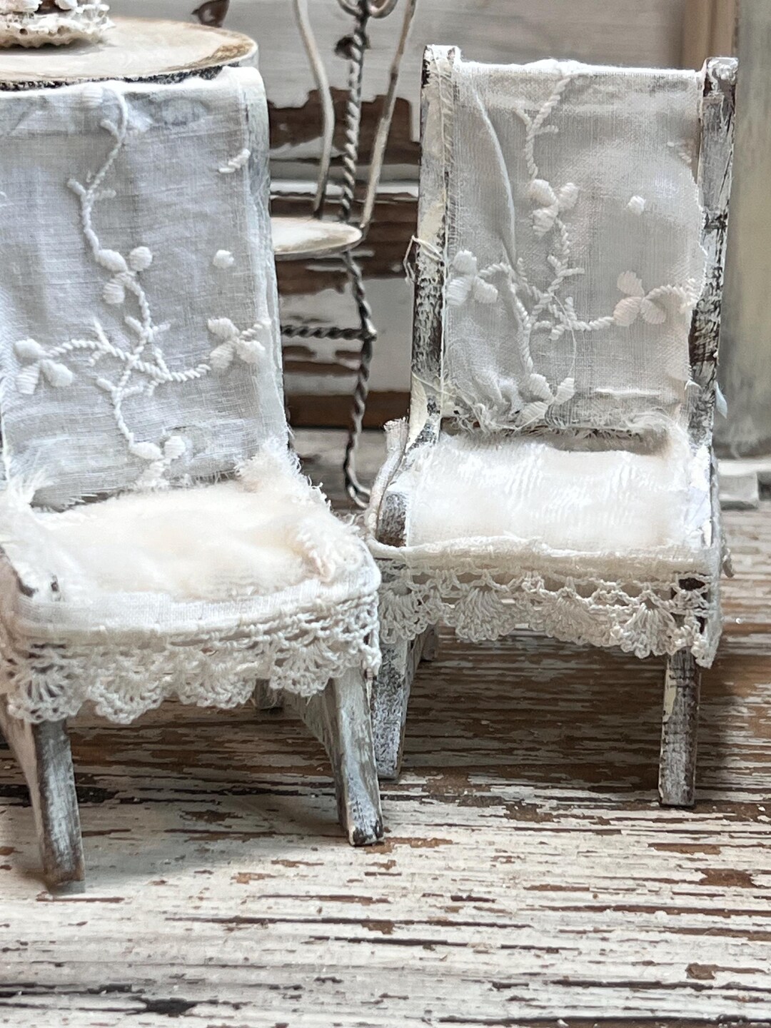 Victorian Dollhouse Chairs Set of 2 , Miniature Chair, Vintage ...