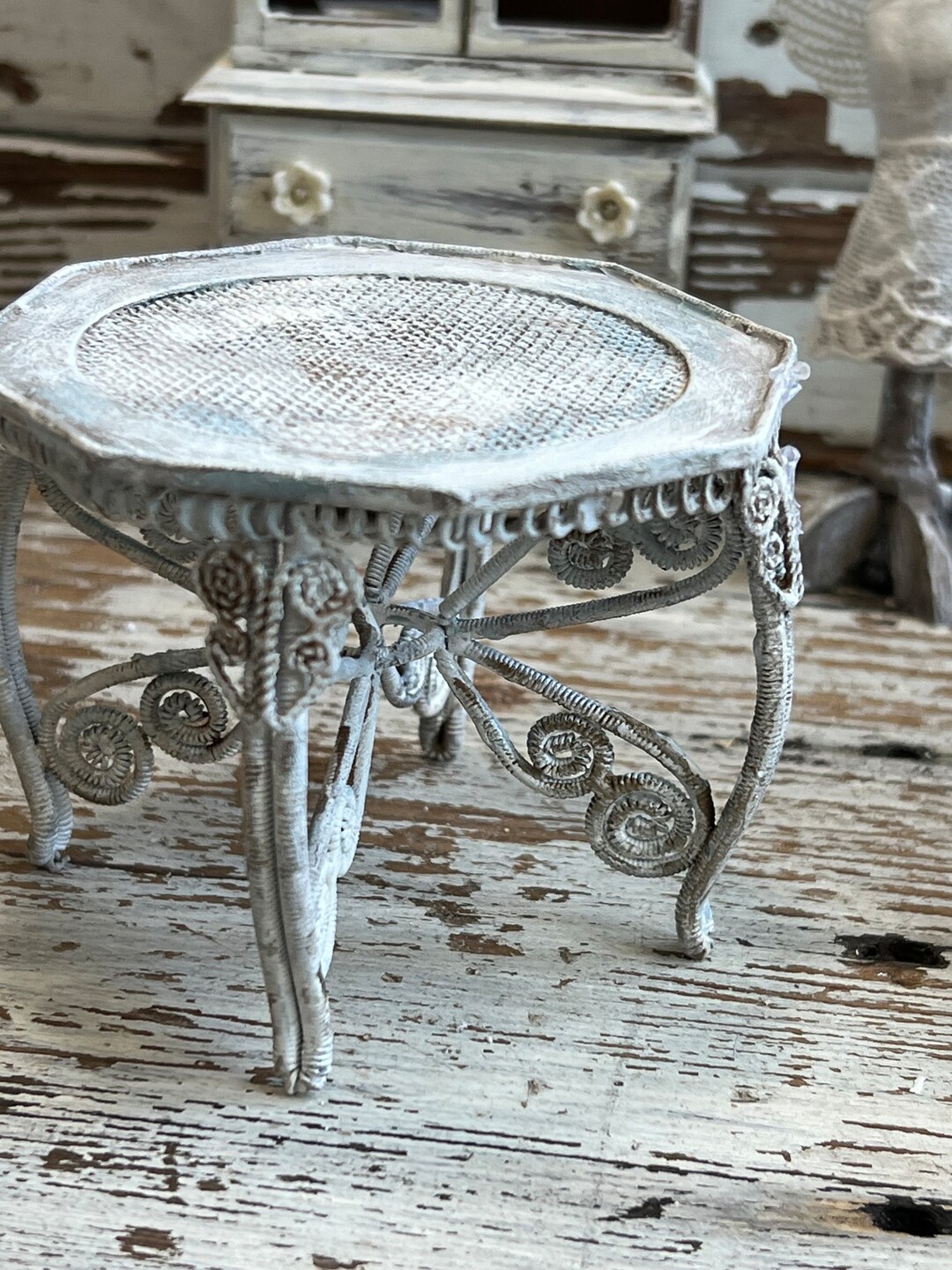 Victorian Dollhouse Dining Table, Miniature Metal Table, Vintage Doll ...