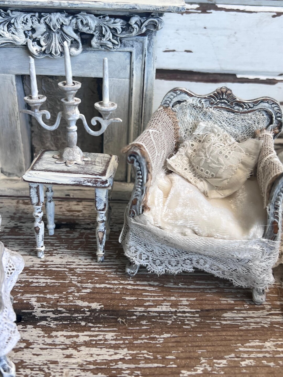 Miniature Dollhouse End Table, Shabby Chic Miniature Side Table ,1:12 ...