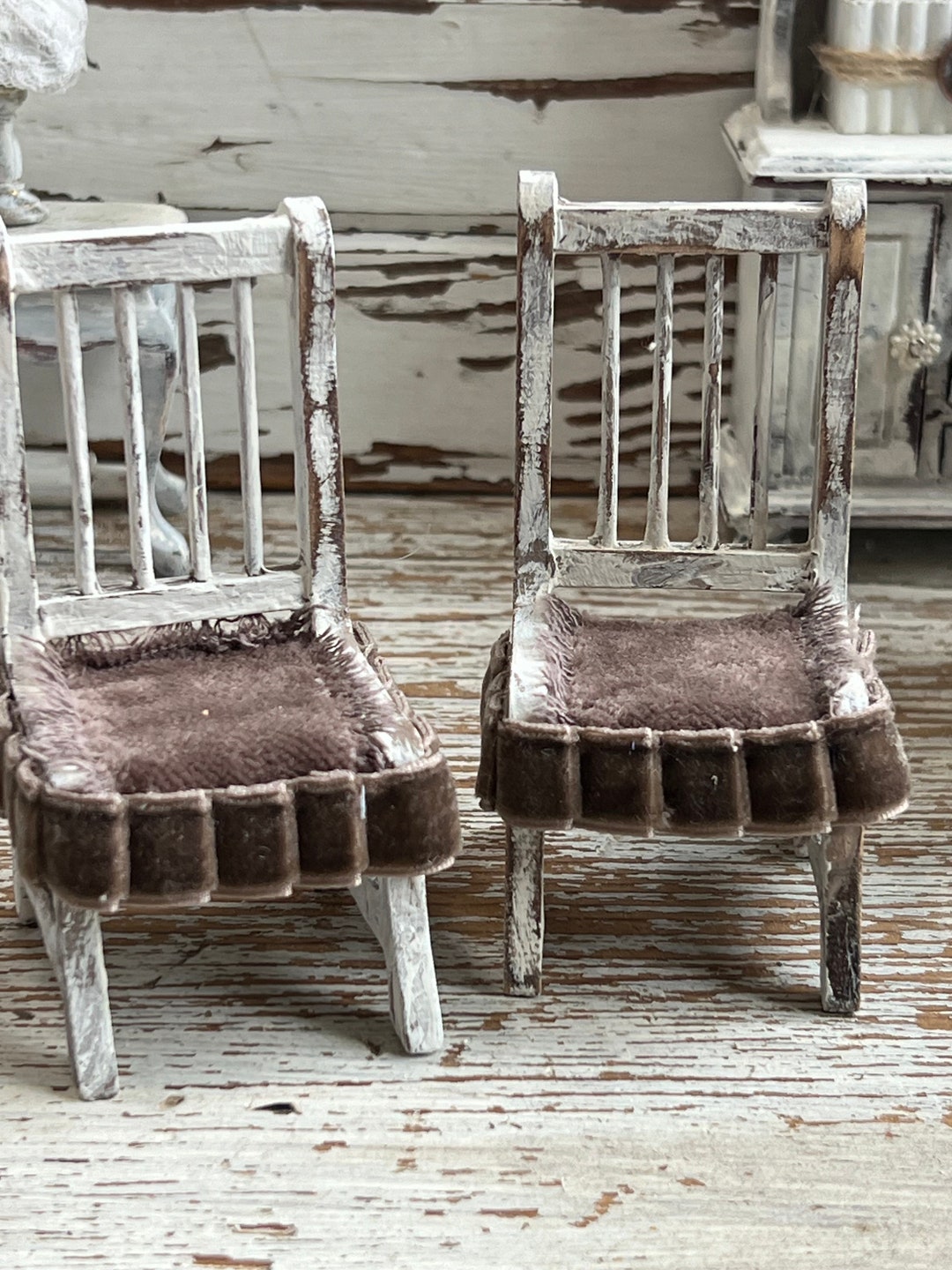 Wooden Dollhouse Chairs Set of 2 , Miniature Chair, Vintage Dollhouse ...