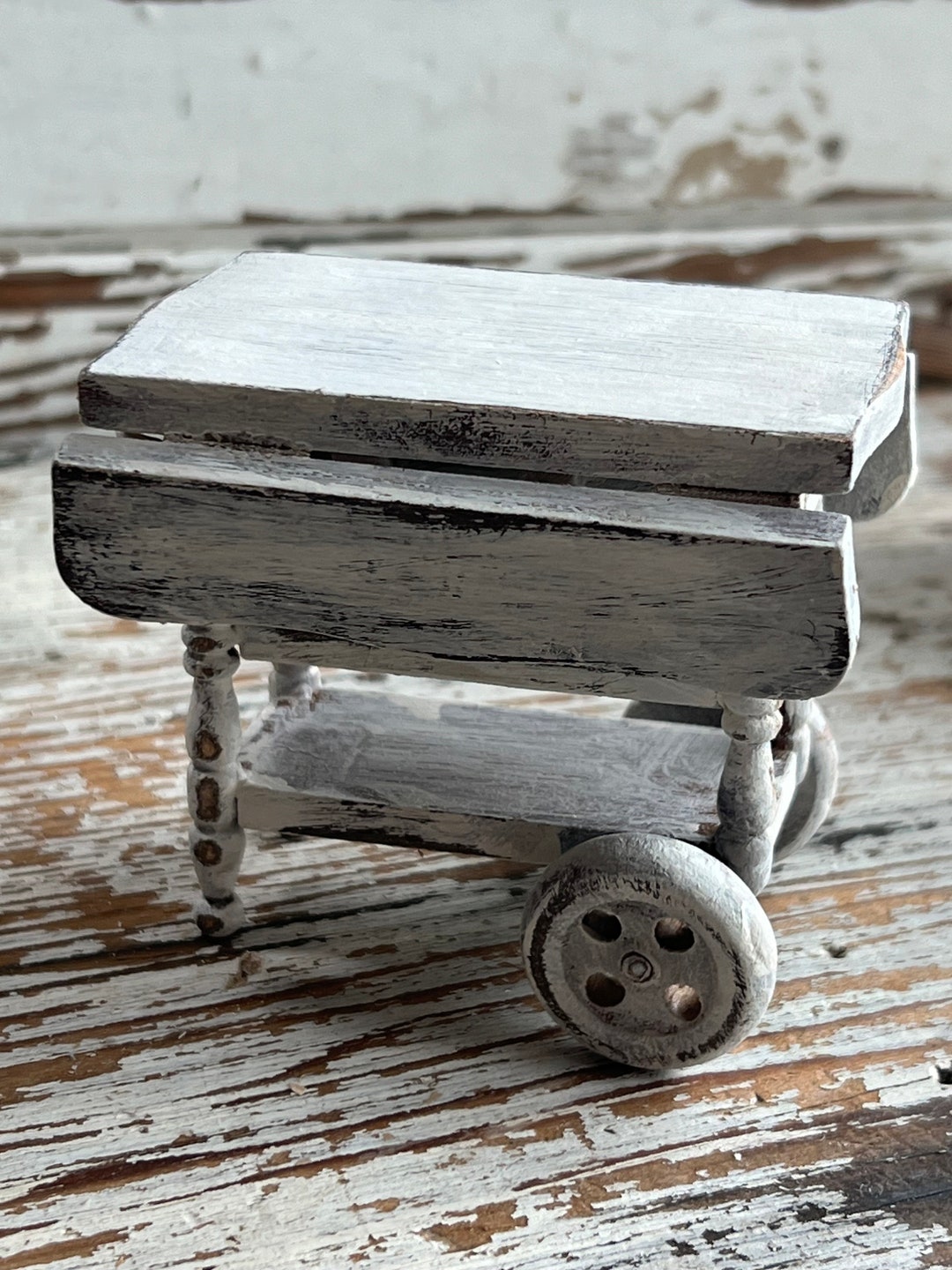 Dollhouse Tea Cart , Shabby Chic Cart , Miniature Cart, Mini Living ...