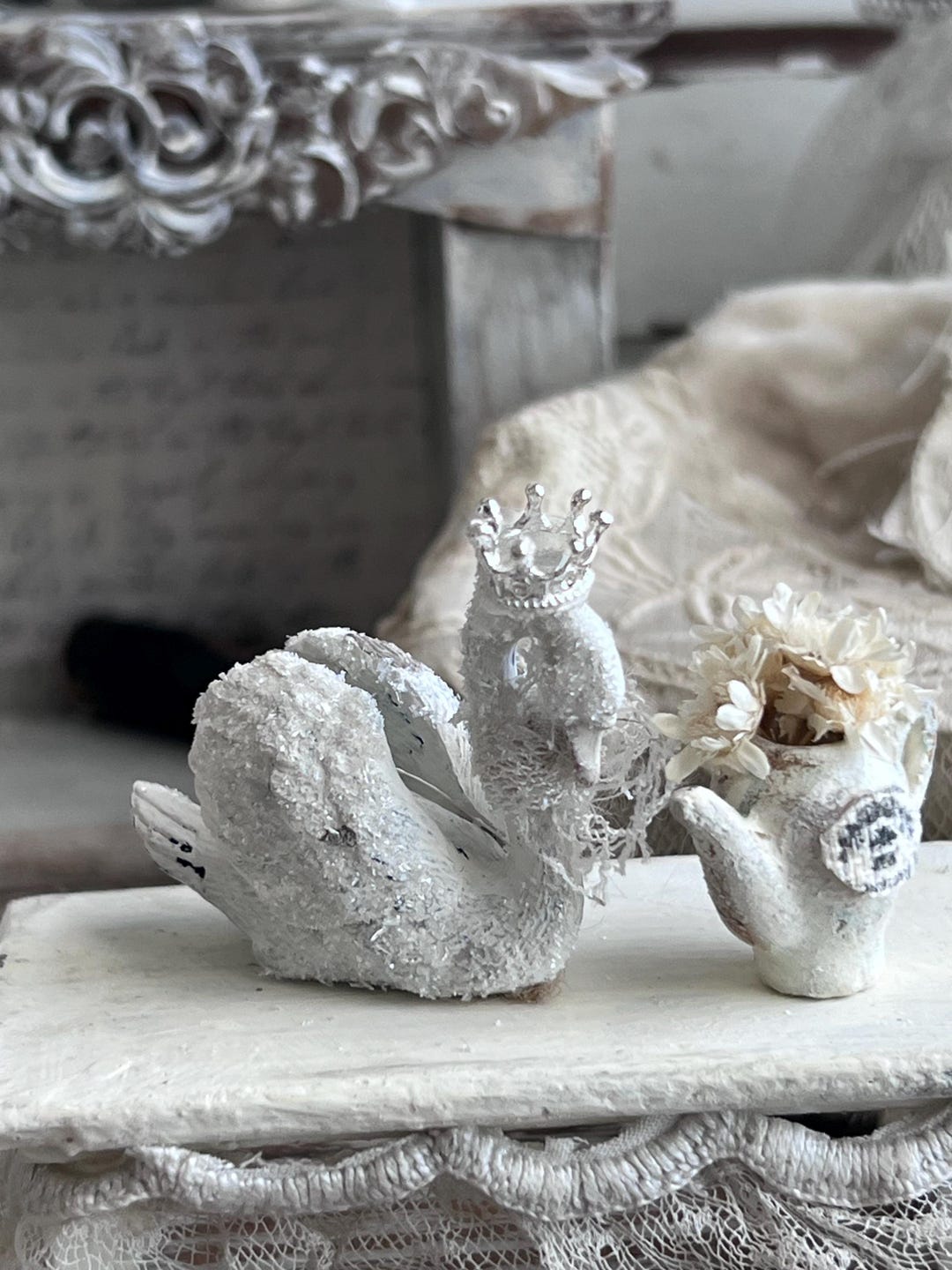 Dollhouse Swan , Miniature Shabby Chic Swan Statue, Artisan Miniature ...