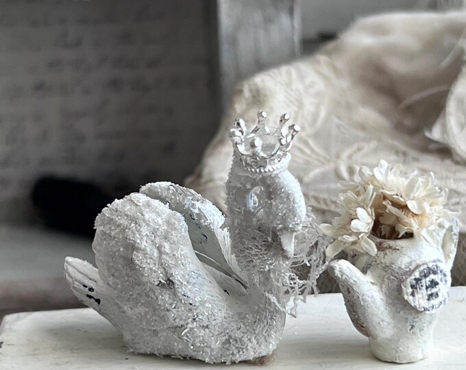 Dollhouse Swan , Miniature Shabby Chic Swan Statue, Artisan Miniature ...