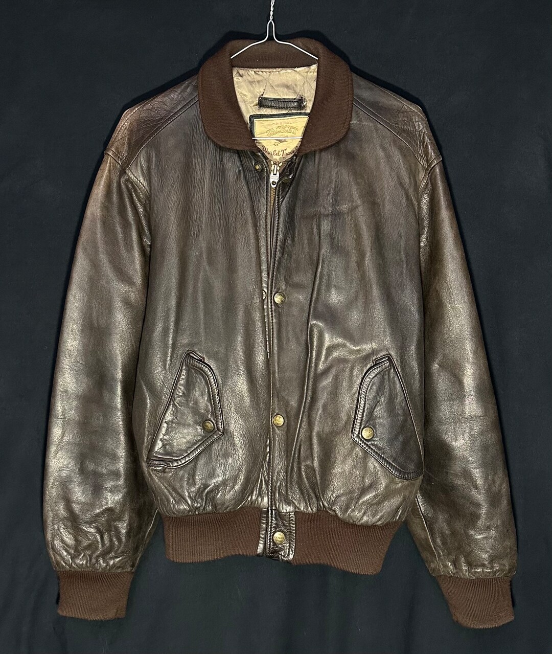 CHEVIGNON Vintage Flyer Pilot's Leather Jacket World Traveler Riri RARE ...