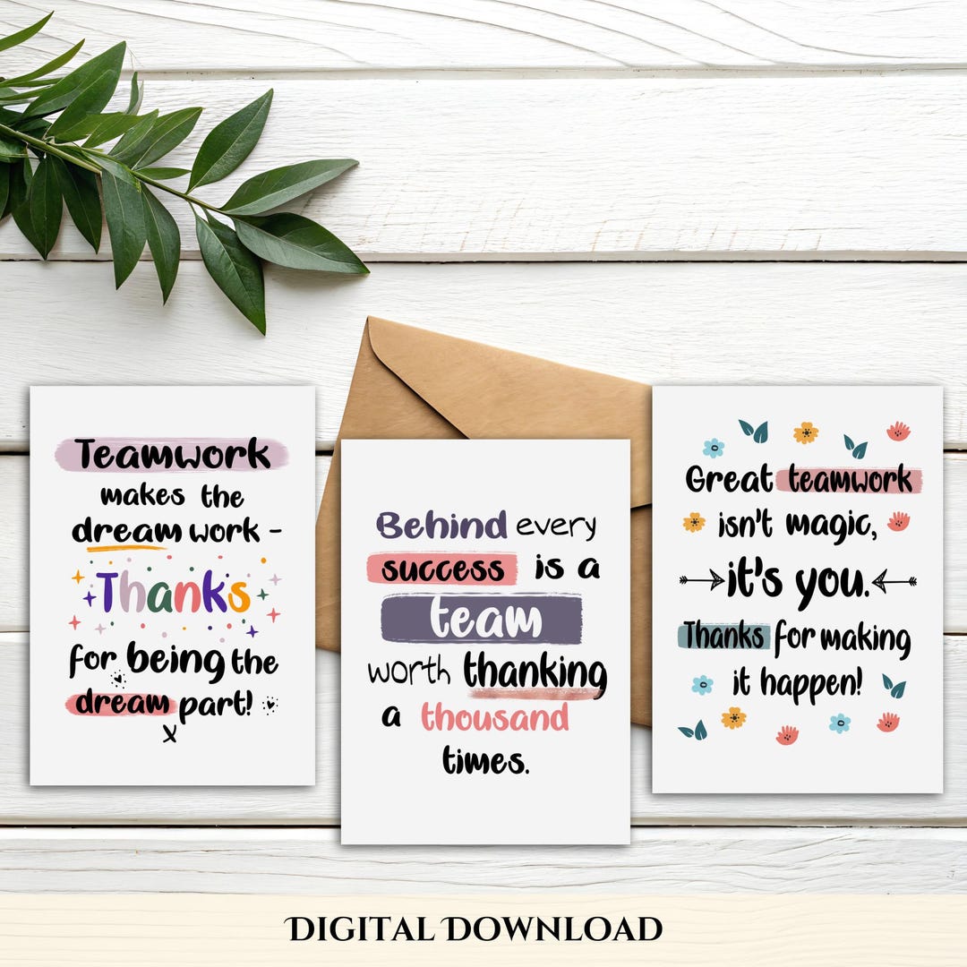 Teamwork Thank You Card Pack, Staff Thank You Greeting Cards, Employee ...