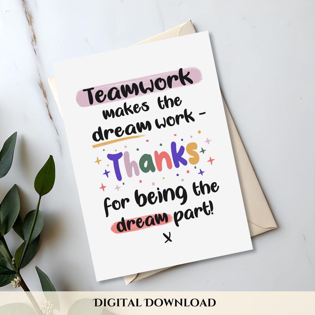 Teamwork Thank You Card, Staff Thank You Greeting Card, Employee ...