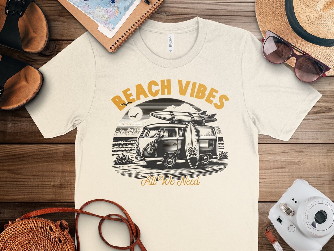 Beach Vibes Surf Van T-shirt, Retro Surfboard Tee, Vintage Beach Life ...