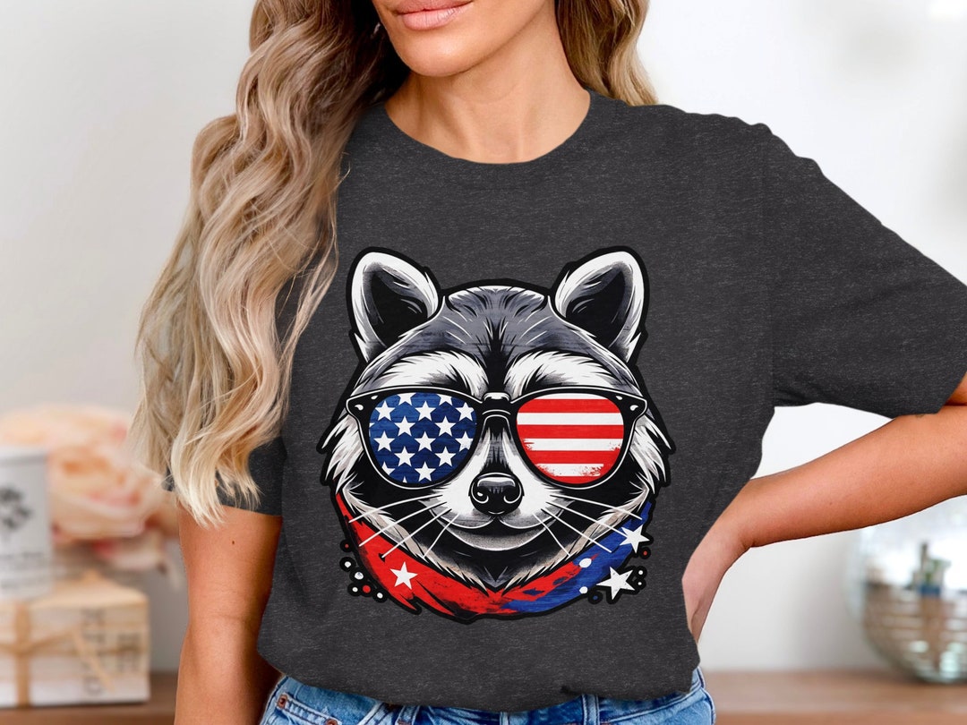 Patriotic Raccoon Wearing American Flag Sunglasses, USA Animal Graphic ...