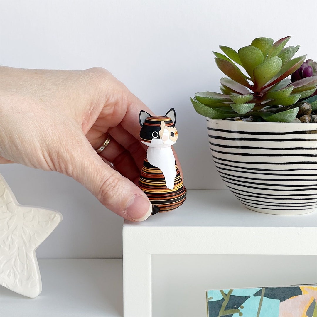 Little Calico Cat Miniature Gift as Figurine or Ornament, MADE TO ORDER ...
